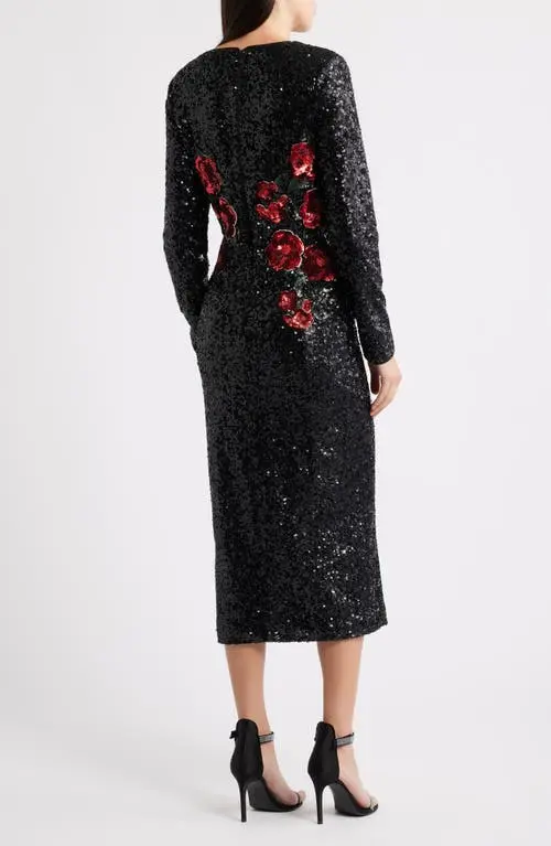Elie Tahari Aurora Long Sleeve Sequin Dress - Noir Black | Editorialist