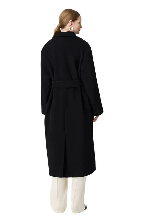Another Tomorrow Double Breasted Wrap Coat - Black