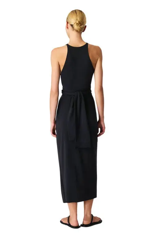 Another Tomorrow Sarong Tie Midi Dress - Black