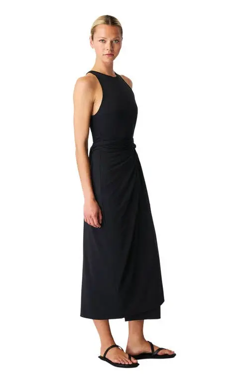 Another Tomorrow Sarong Tie Midi Dress - Black