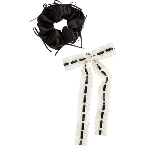 Bp. Lace Bow Barrette & Scrunchie Set - Ivory- Black