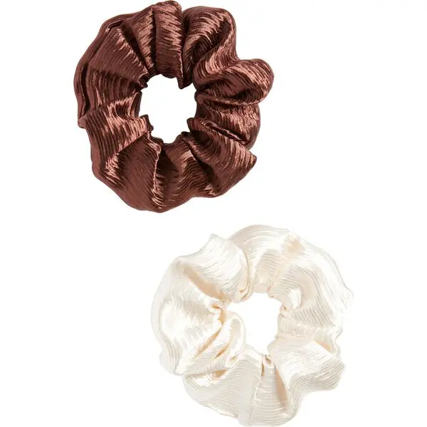 Bp. 2-pack Satin Scrunchies - Ivory- Brown