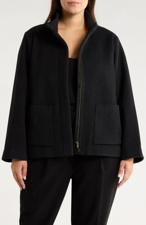 Eileen Fisher High Collar Wool Jacket - Charcoal