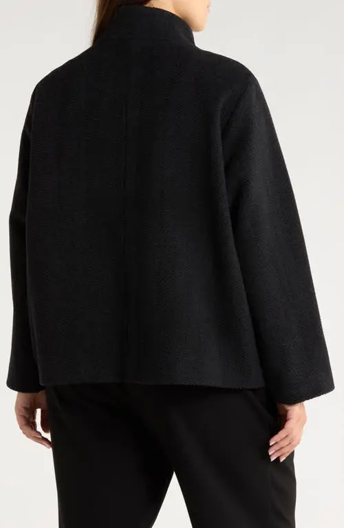 Eileen Fisher High Collar Wool Jacket - Charcoal