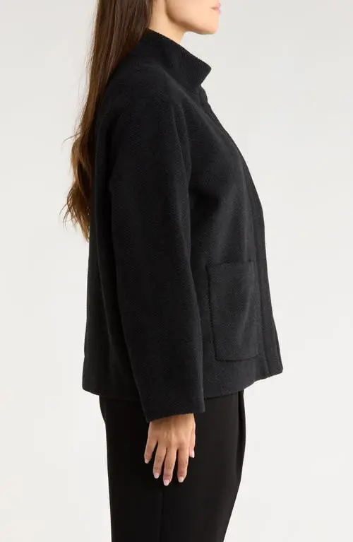 Eileen Fisher High Collar Wool Jacket - Charcoal
