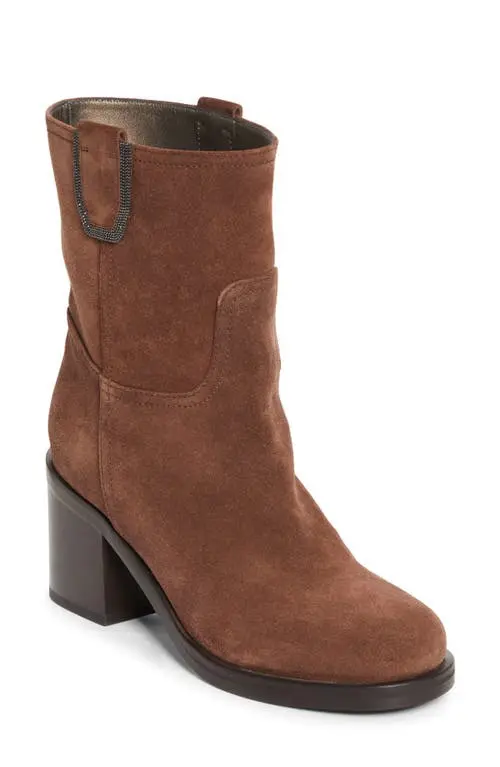 Brunello Cucinelli Monili Trim Block Heel Bootie