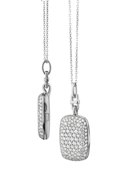 Monica Rich Kosann Fran Slim White Sapphire Rectangle Locket Necklace - Silver