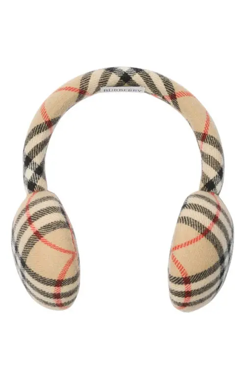 Burberry Check Wool & Cashmere Earmuffs - Sand Ip Check
