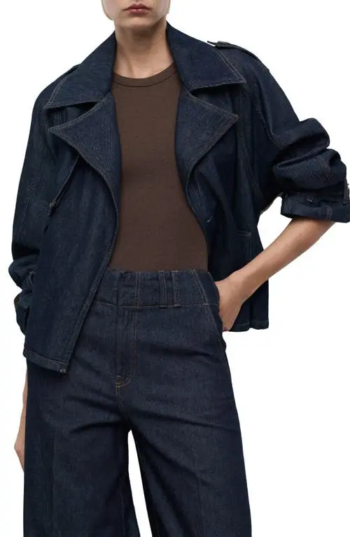 Mango Denim Trench Jacket - Open Blue