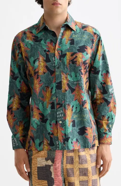 Scotch & Soda Leaf Print Cotton Seersucker Button-up Shirt - Camo Leaf