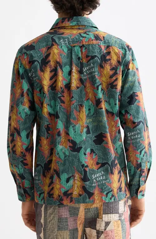 Scotch & Soda Leaf Print Cotton Seersucker Button-up Shirt - Camo Leaf