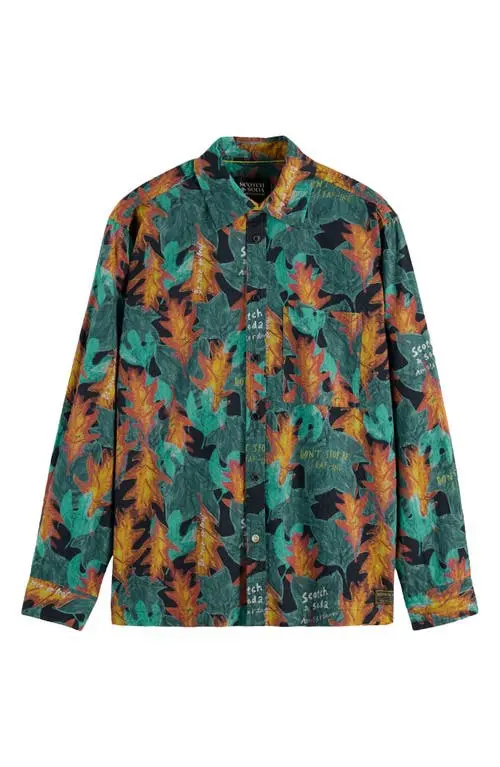 Scotch & Soda Leaf Print Cotton Seersucker Button-up Shirt - Camo Leaf