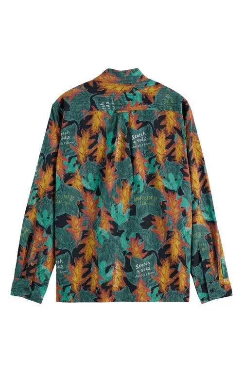 Scotch & Soda Leaf Print Cotton Seersucker Button-up Shirt - Camo Leaf