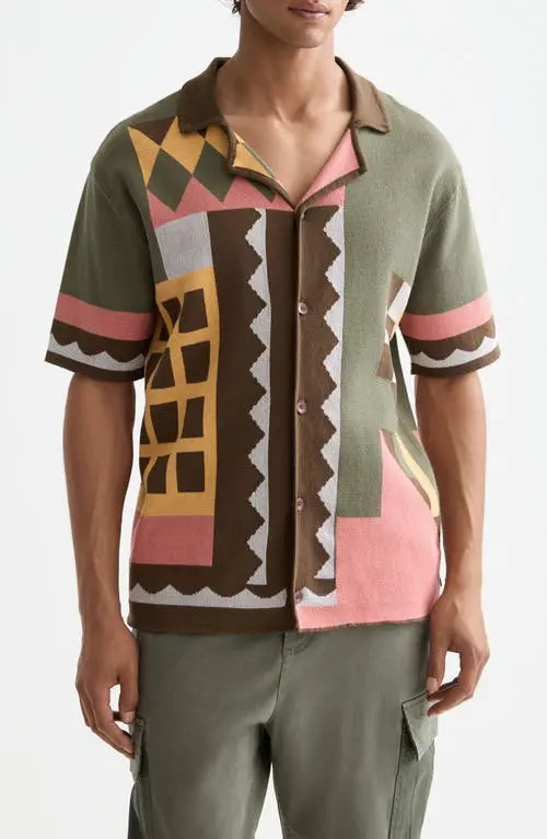 Scotch & Soda Oversize Geo Jacquard Knit Cotton Blend Camp Shirt