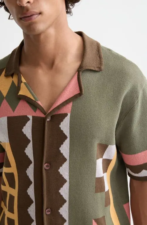 Scotch & Soda Oversize Geo Jacquard Knit Cotton Blend Camp Shirt
