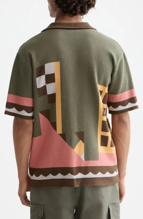 Scotch & Soda Oversize Geo Jacquard Knit Cotton Blend Camp Shirt