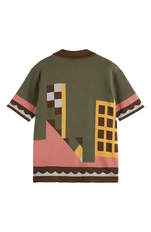 Scotch & Soda Oversize Geo Jacquard Knit Cotton Blend Camp Shirt