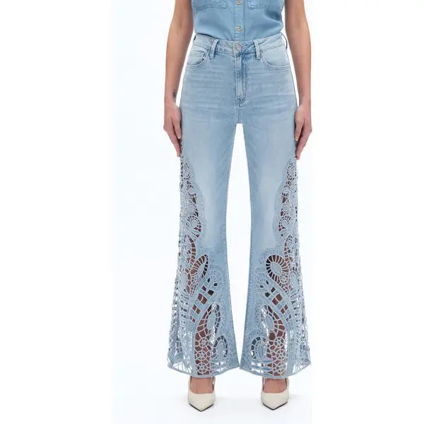 BAYEAS High-waist Embroidered Wide-leg Jeans - Cornflower
