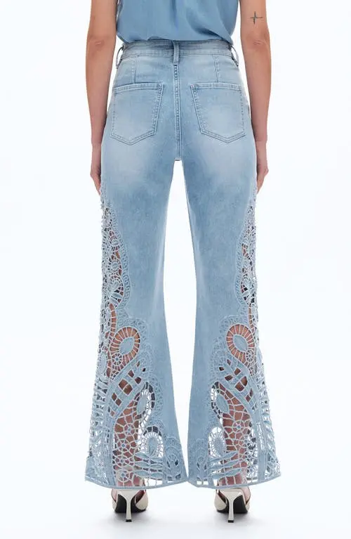BAYEAS High-waist Embroidered Wide-leg Jeans - Cornflower