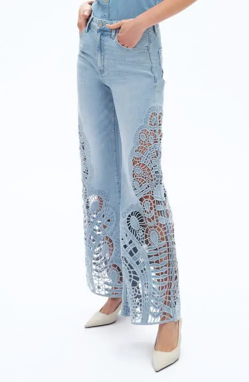 BAYEAS High-waist Embroidered Wide-leg Jeans - Cornflower