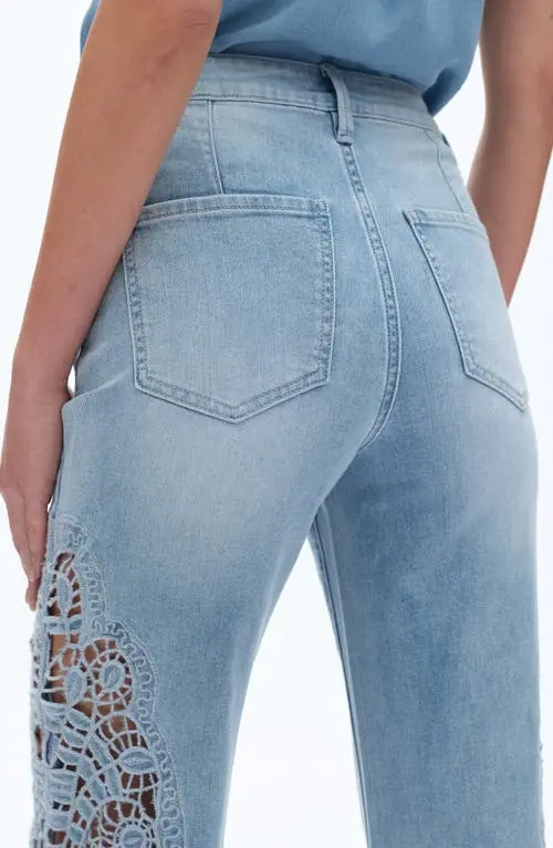BAYEAS High-waist Embroidered Wide-leg Jeans - Cornflower