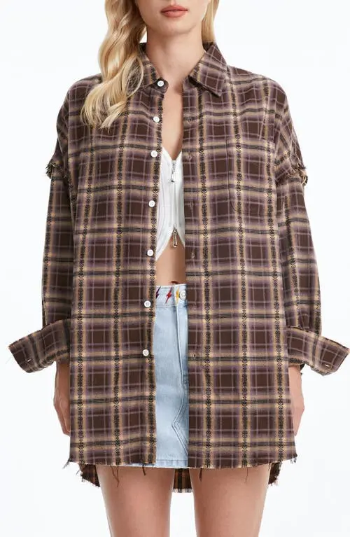 BAYEAS Plaid Oversized Shirt With Frayed Edges - Brown/khaki Plaid