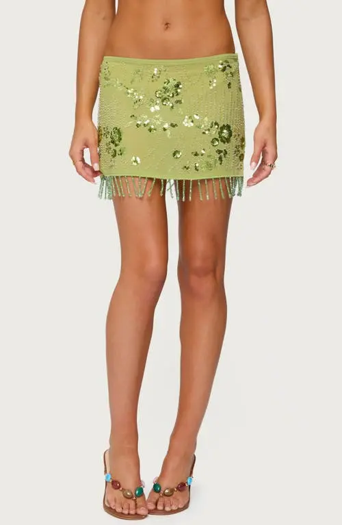 EDIKTED Embellished Fringe Mini Skirt - Green