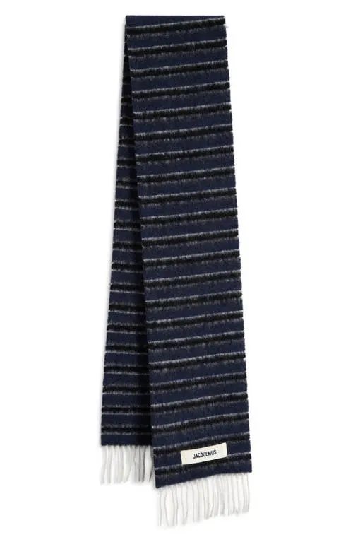 Jacquemus L'écharpe Rayures Alpaca & Virgin Wool Blend Fringe Scarf - Blue/dark Grey Stripes