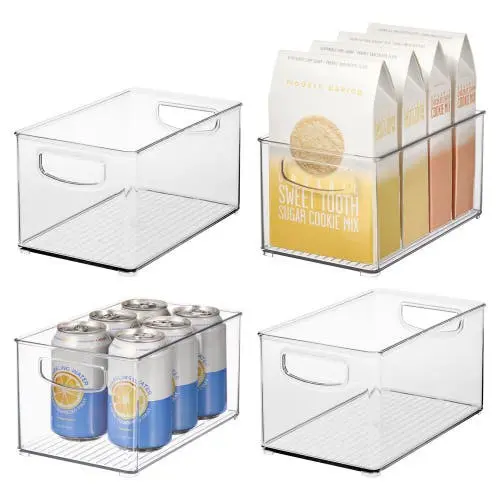 IDESIGN Plastic Stackable Pantry Binorganizer Bin With Handles For Cabinets Or Fridgeset Of 4 - Clear