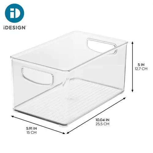 IDESIGN Plastic Stackable Pantry Binorganizer Bin With Handles For Cabinets Or Fridgeset Of 4 - Clear