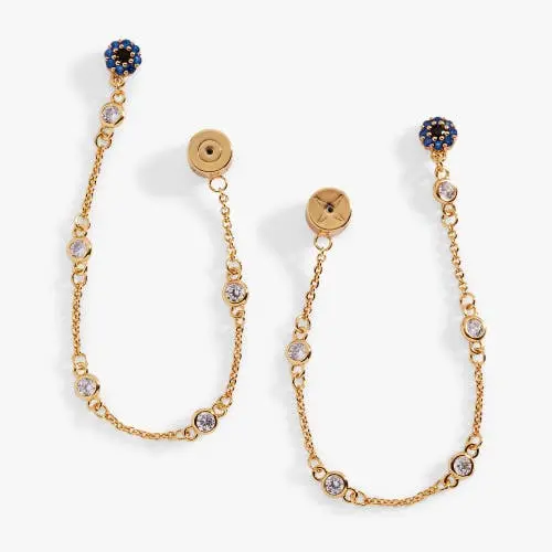 ALEX AND ANI Evil Eye Chain Earrings - Gold Blue