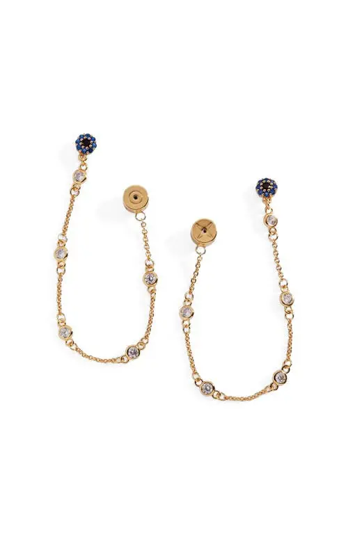 ALEX AND ANI Evil Eye Chain Earrings - Gold Blue