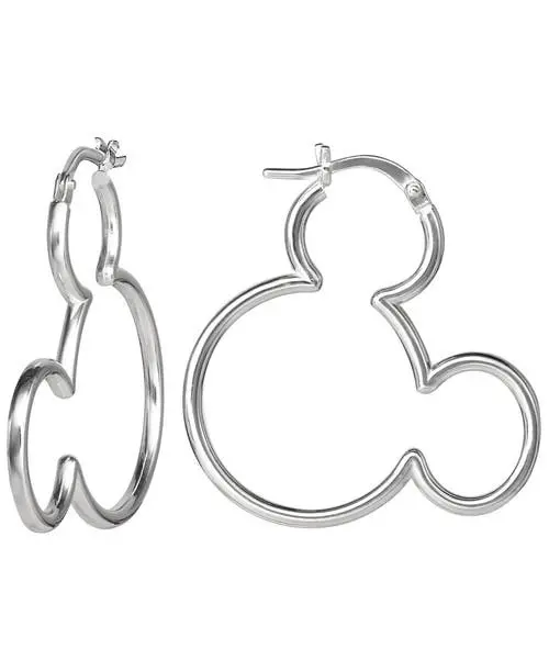 Disney Mickey Mouse Outline Hoop Earrings - Silver