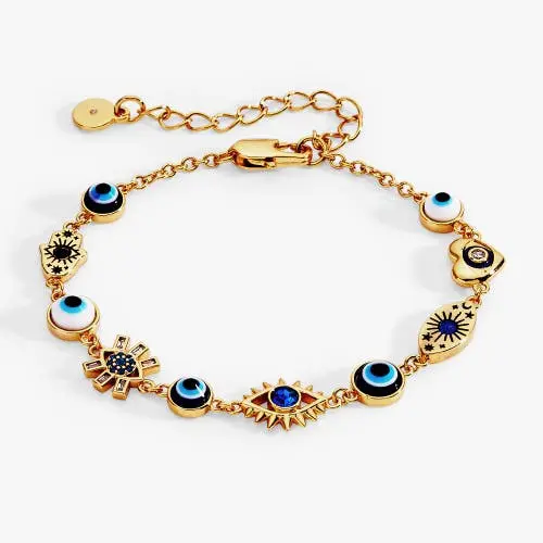 ALEX AND ANI Evil Eye Charm Bracelet - Gold Blue
