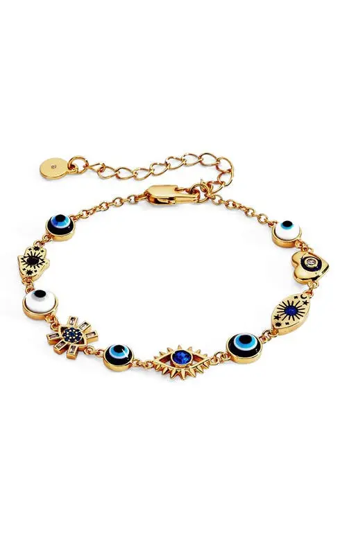 ALEX AND ANI Evil Eye Charm Bracelet - Gold Blue