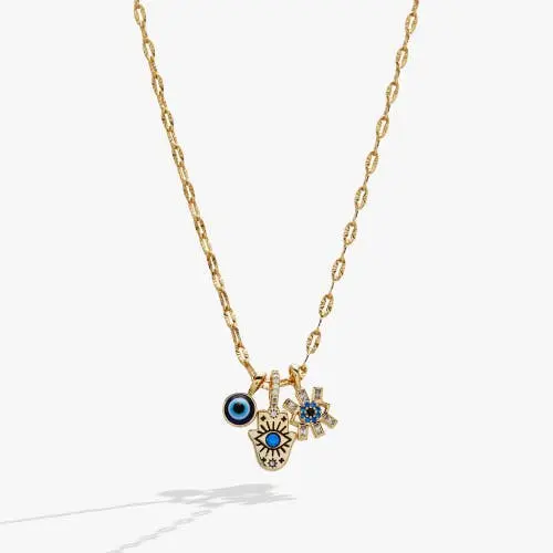 ALEX AND ANI Evil Eye Triple Charm Necklace - Gold Blue