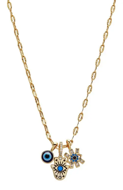 ALEX AND ANI Evil Eye Triple Charm Necklace - Gold Blue