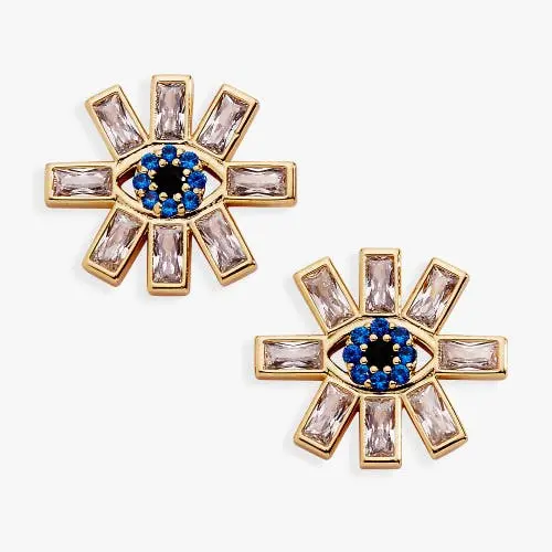 ALEX AND ANI Evil Eye Statement Stud Earrings - Gold Blue