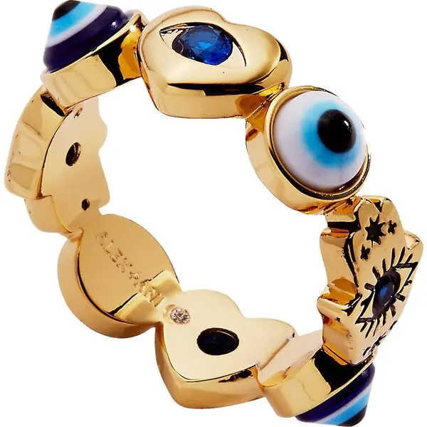 ALEX AND ANI Evil Eye Band Ring - Gold Blue