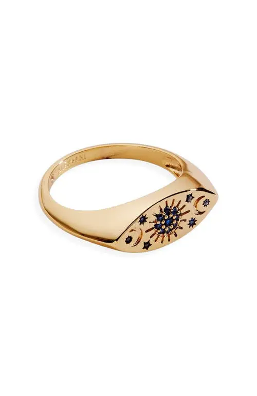 ALEX AND ANI Evil Eye Signet Ring - Gold Blue