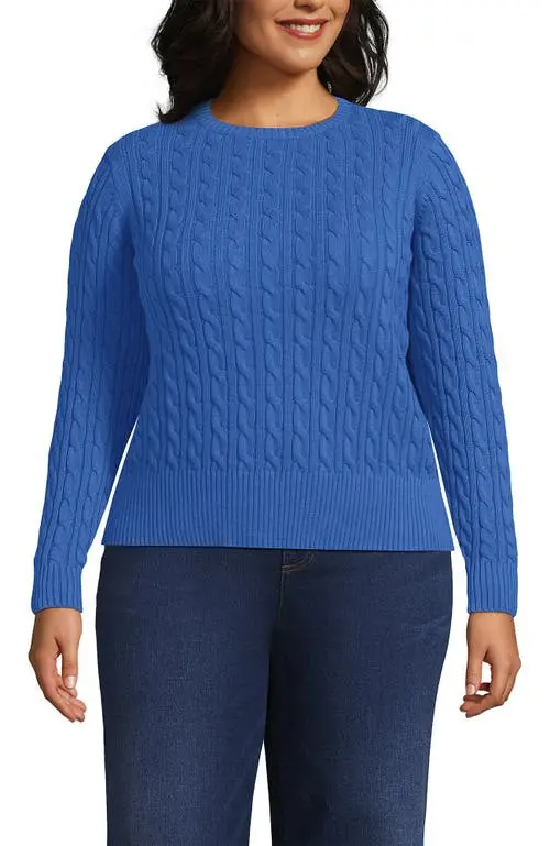 LANDS' END Drifter Modern Cable Crewneck Sweater - Muted Cobalt Blue