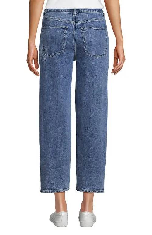 LANDS' END Soft Denim Mid Rise Relaxed Straight Crop Jeans