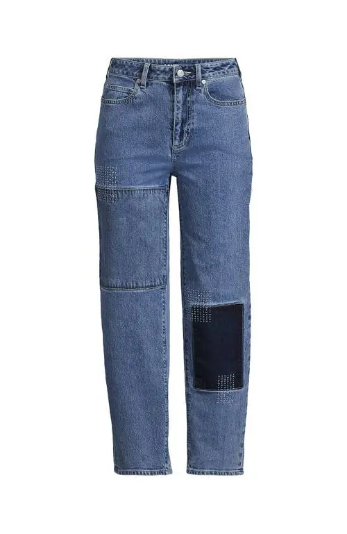 LANDS' END Soft Denim Mid Rise Relaxed Straight Crop Jeans