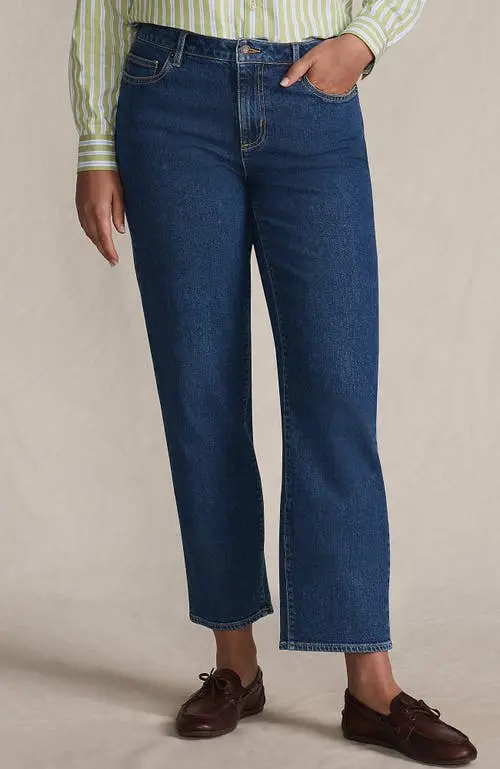 LANDS' END Soft Denim Mid Rise Relaxed Straight Crop Jeans - Crawford Wash
