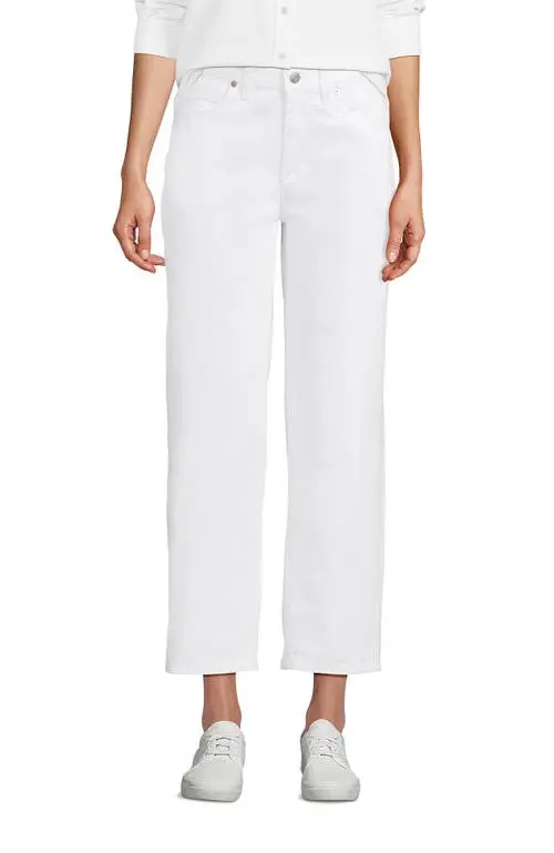 LANDS' END Soft Denim Mid Rise Relaxed Straight Crop Jeans - White