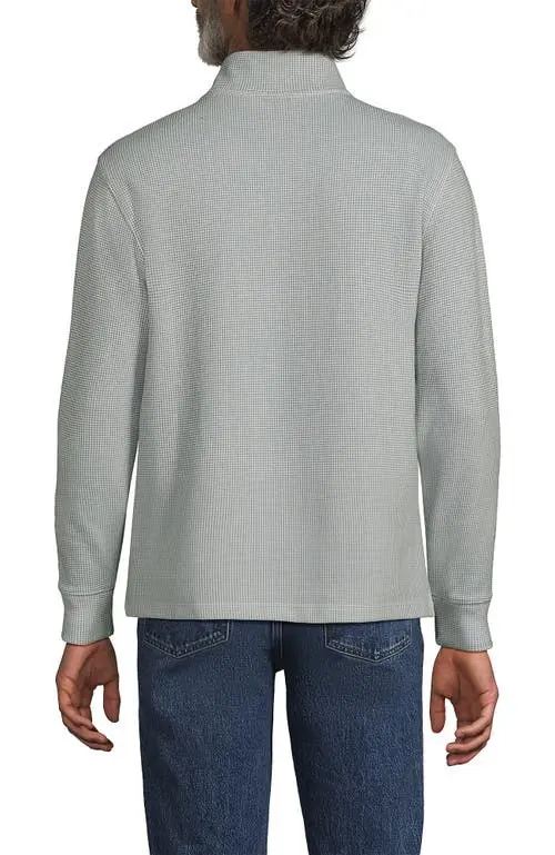 LANDS' END Bedford Rib Quarter Zip Pullover - Granite Mini Gingham