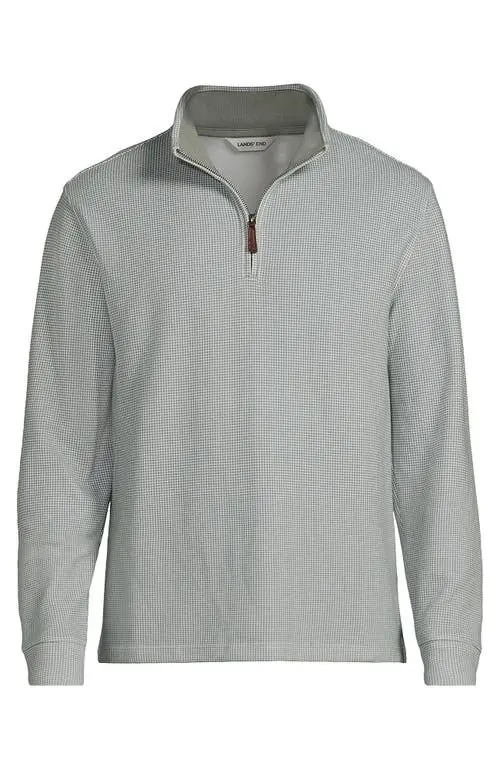 LANDS' END Bedford Rib Quarter Zip Pullover - Granite Mini Gingham