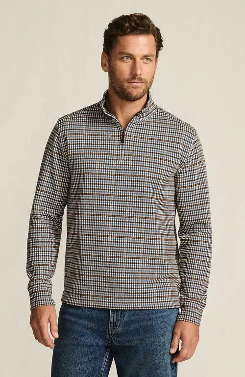 LANDS' END Bedford Rib Quarter Zip Pullover - Ivory Latte/brown Houndstooth