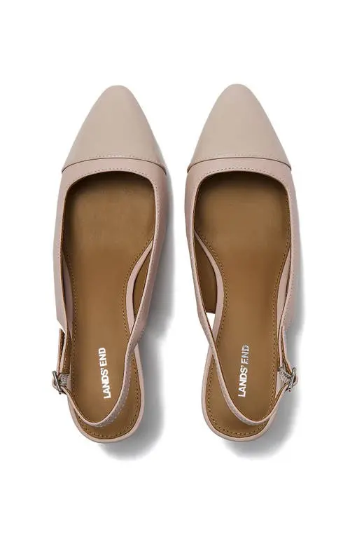 LANDS' END Leather Slingback Cap Toe Kitten Heels - Faint Blush