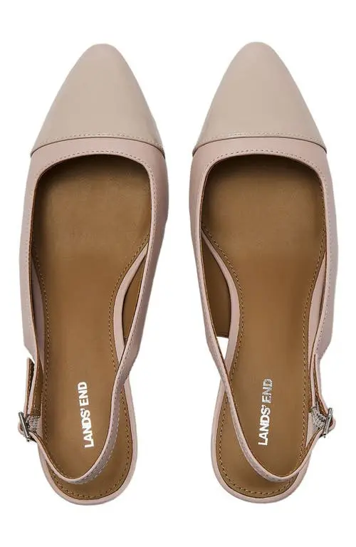 LANDS' END Leather Slingback Cap Toe Kitten Heels - Faint Blush